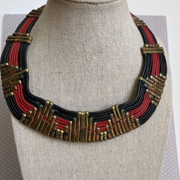 Alexis Kirk | Jewelry | Vintage Alexis Kirk Egypt Revival Leather Brass ...